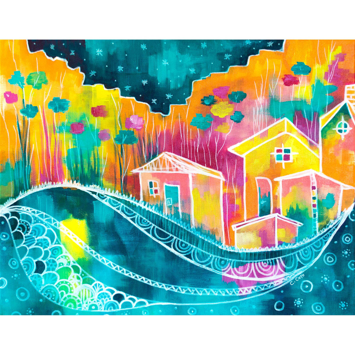 Whimsical Forest Art Print - Forest and Stars – Carolina Coto Art